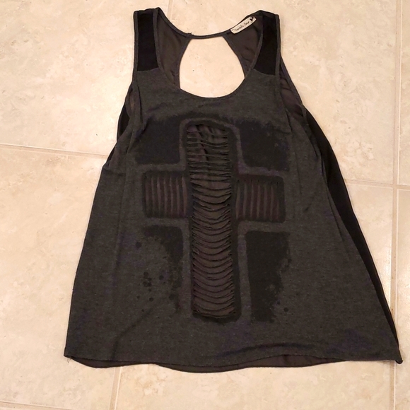 Double Zero | Tops | Black Cringe Cross Top | Poshmark
